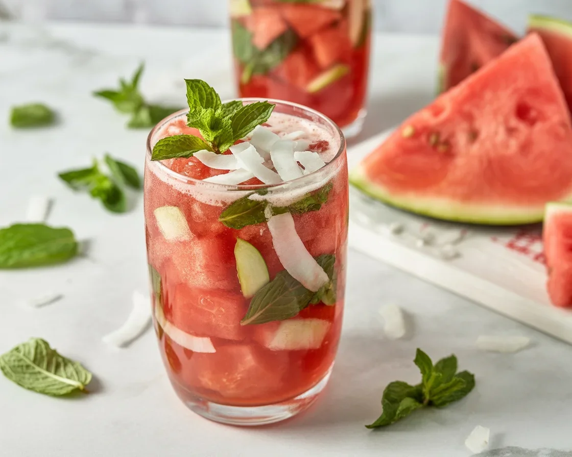 The best Spicy Watermelon Mint Coconut Water Kefir Cooler